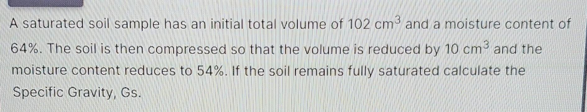 Solved A saturated soil sample has an initial total volume | Chegg.com