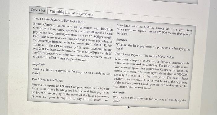 Solved Case 13-5 Variable Lease Payments Part 1 Lease | Chegg.com