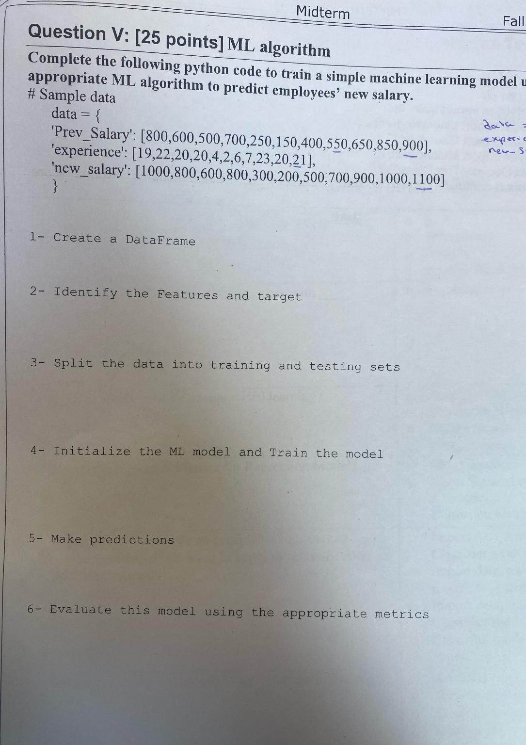 Solved MidtermFallQuestion V: [25 ﻿points] ﻿ML | Chegg.com