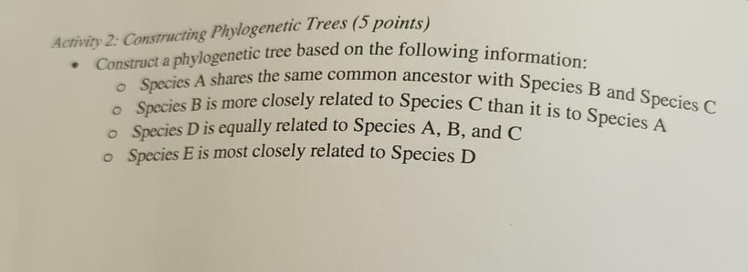 Solved Activity 2: Constructing Phylogenetic Trees (5 | Chegg.com