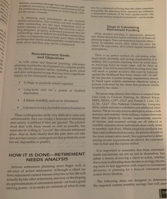 Solved Discuss The Process Of Retirement Needs Analysis Chegg