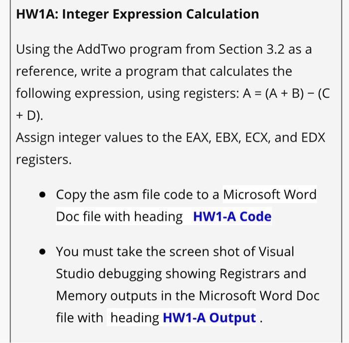 Solved Hw1a Integer Expression Calculation Using The Addtwo