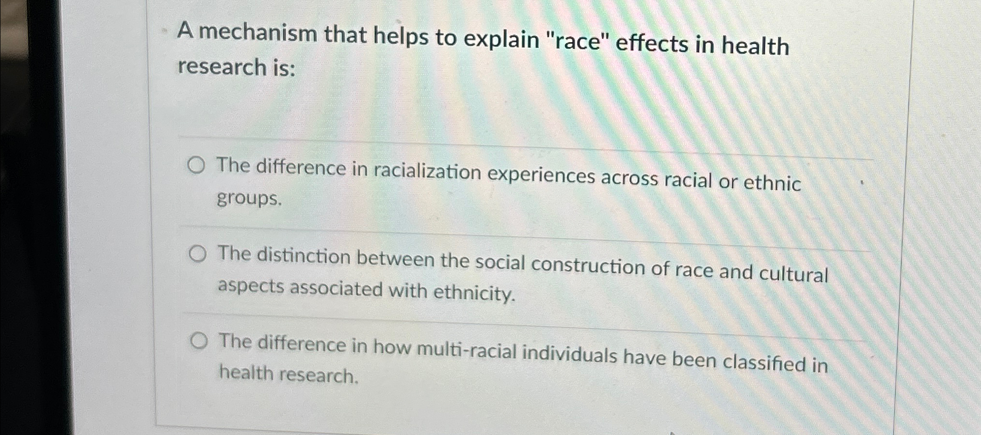 Solved A mechanism that helps to explain "race" effects in | Chegg.com
