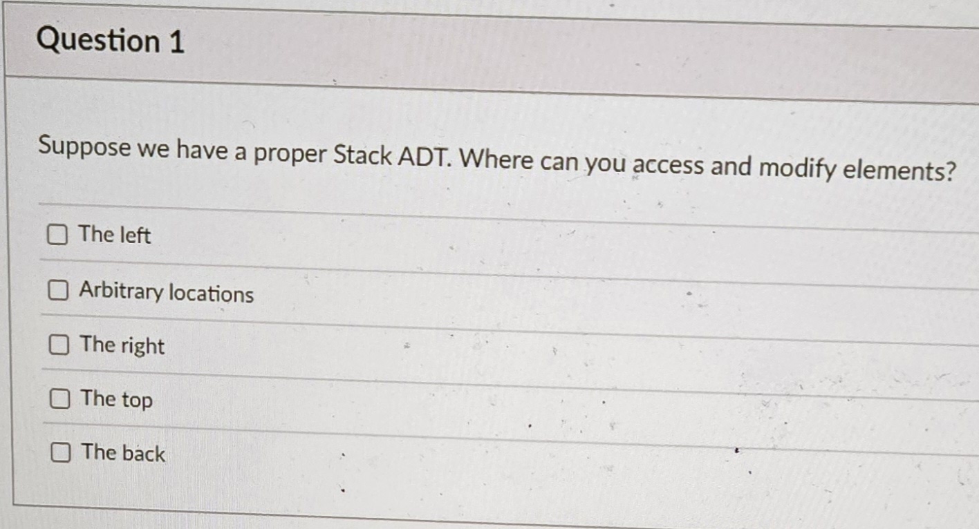 Solved Question 1Suppose we have a proper Stack ADT. Where | Chegg.com