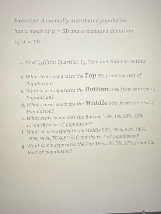 Solved Exercise: A normally distributed population has a | Chegg.com