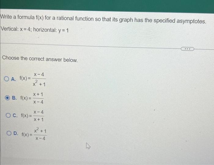Solved Write a formula f(x) for a rational function so that | Chegg.com