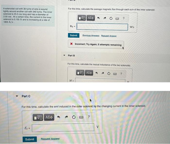 Solved A solenoidal coil with 30 turns of wire is wound | Chegg.com