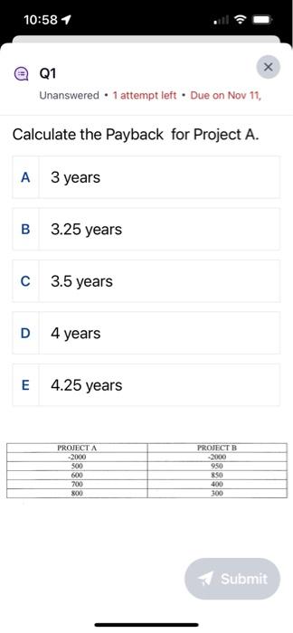 Solved Calculate the Payback for Project A. | Chegg.com