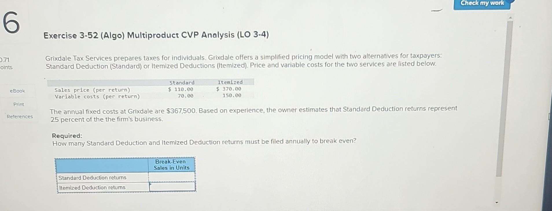 Solved Exercise 3-52 (Algo) Multiproduct CVP Analysis (LO | Chegg.com