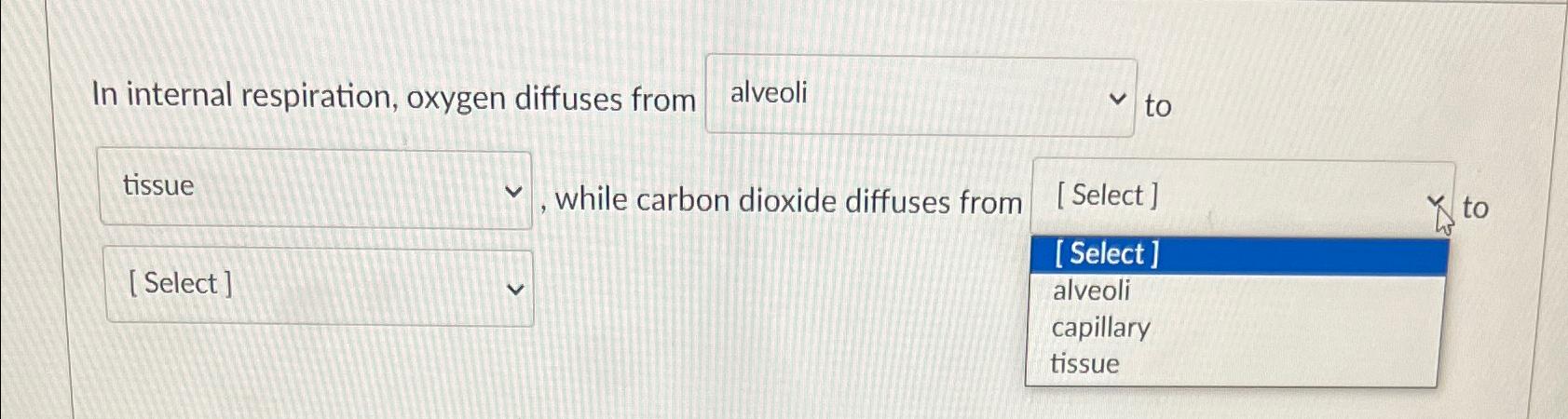 Solved In internal respiration, oxygen diffuses from to, | Chegg.com