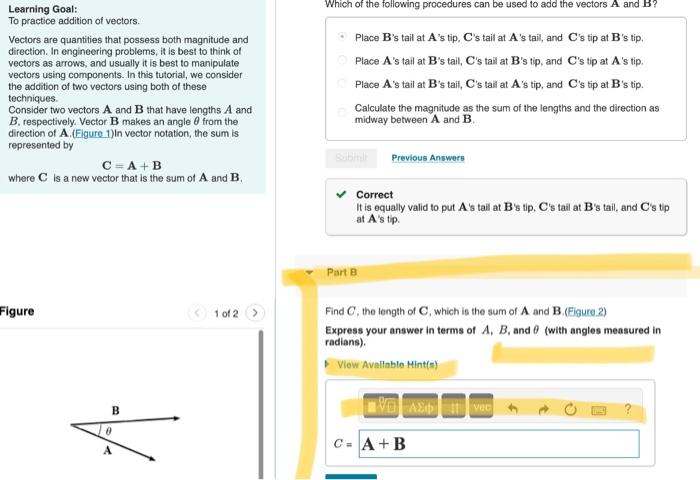Solved Place B's tail at A's tip, C's tail at A's tail, and | Chegg.com