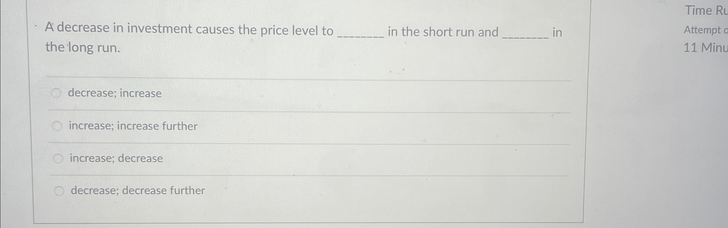 Solved A decrease in investment causes the price level to | Chegg.com
