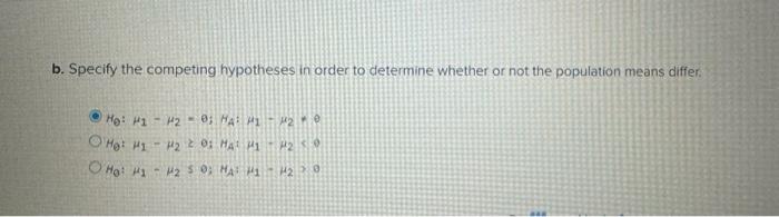 Solved b. Specify the competing hypotheses in order to | Chegg.com