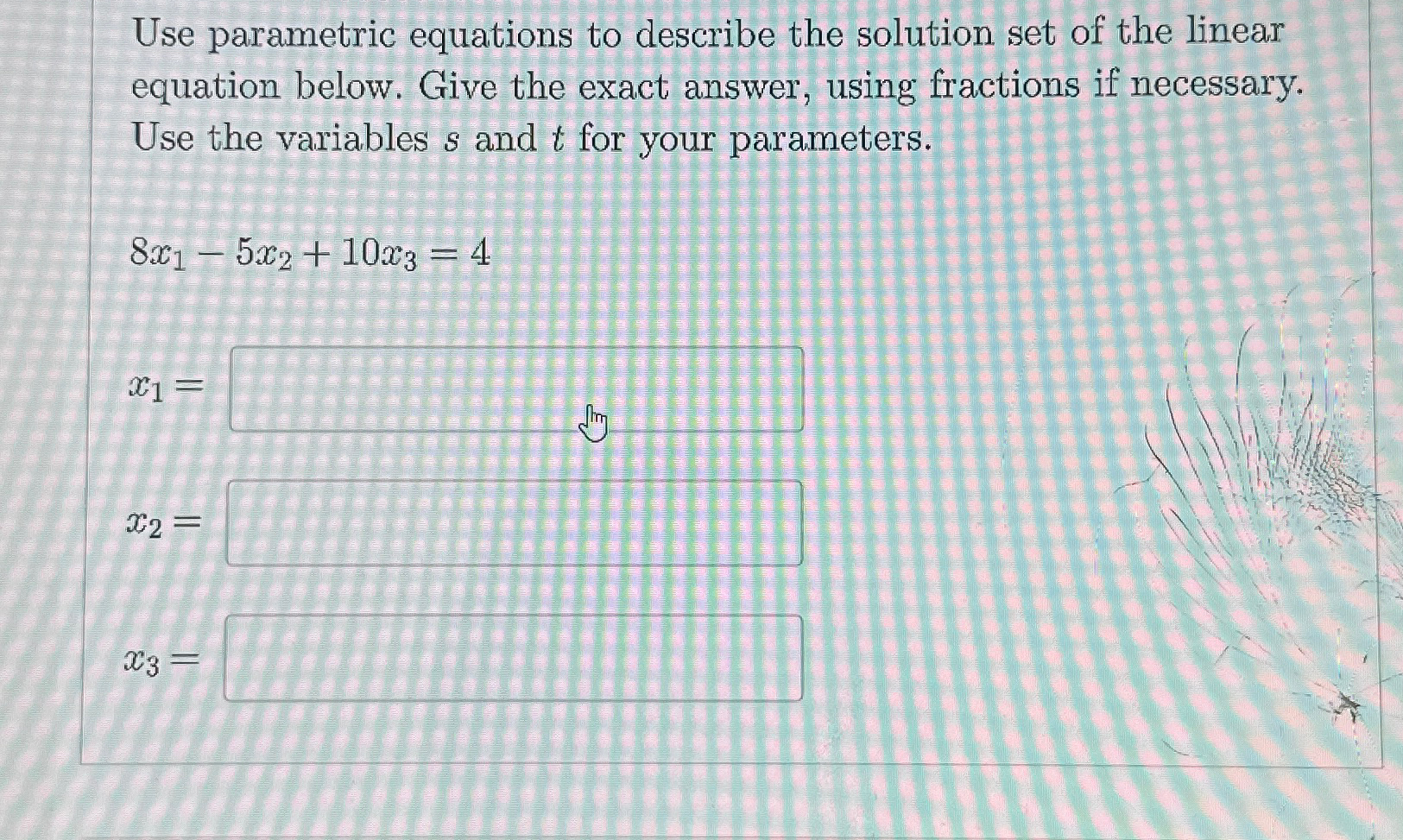 Solved Use parametric equations to describe the solution set | Chegg.com