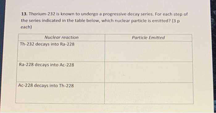 Solved 13. Thorium-232 is known to undergo a progressive | Chegg.com