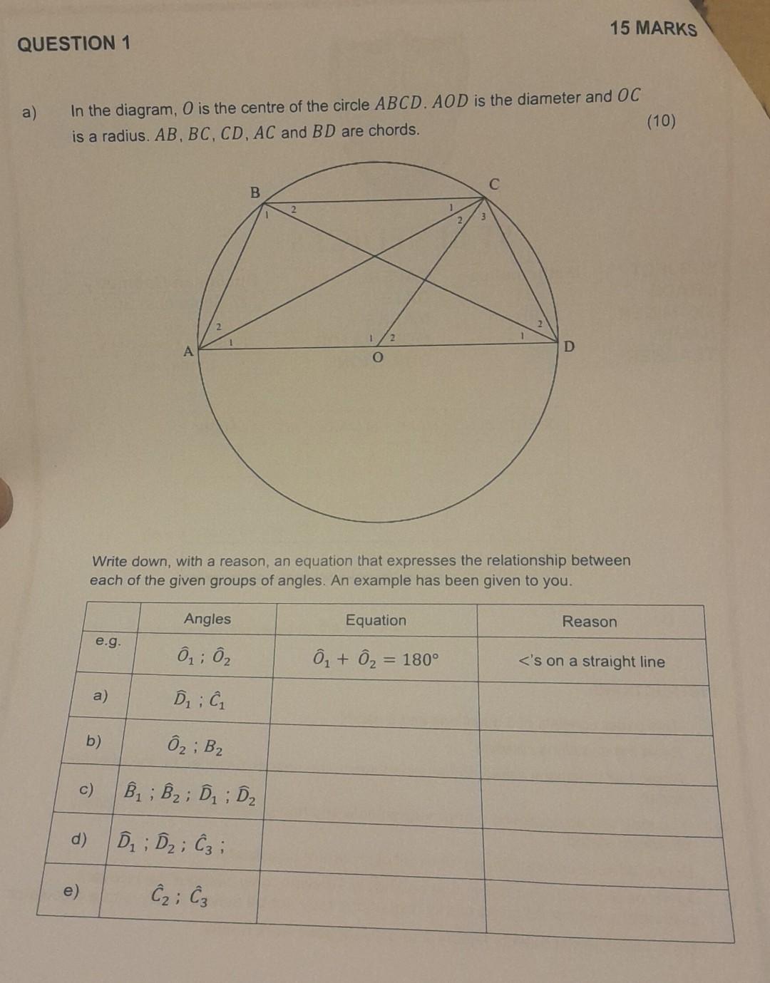 Solved a) In the diagram, O is the centre of the circle | Chegg.com