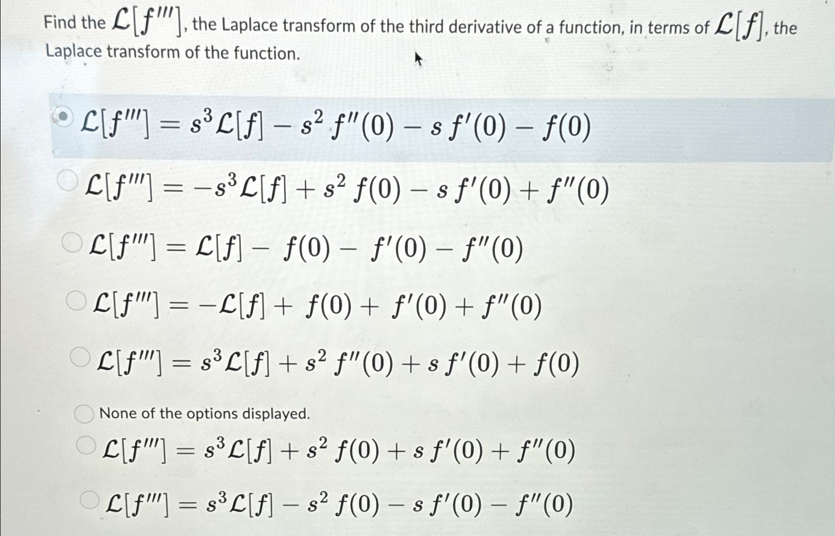 Solved Find the L[f'''], ﻿the Laplace transform of the third | Chegg.com