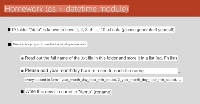 Solved Homework (os + datetime module) 1A folder "data" is | Chegg.com