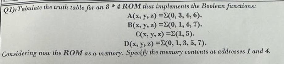 Solved Q1): Tabulate the truth table for an 8**4ROM that | Chegg.com