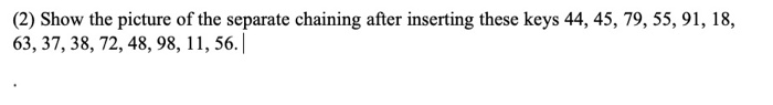 Solved (1)Apply hash function h defined h(key)=key mod 7, | Chegg.com
