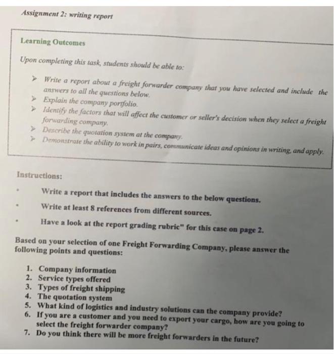 Solved Assignment 2: writing report Learning Outcomes Upon | Chegg.com ...