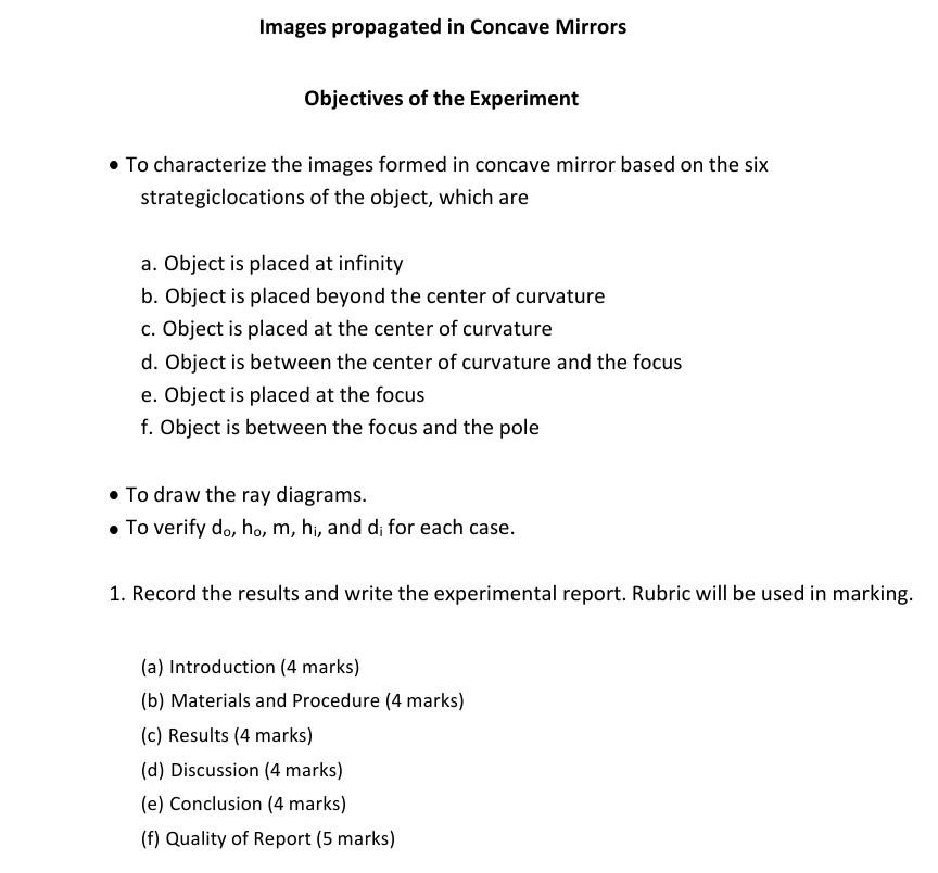 Solved Images propagated in Concave Mirrors Objectives of | Chegg.com