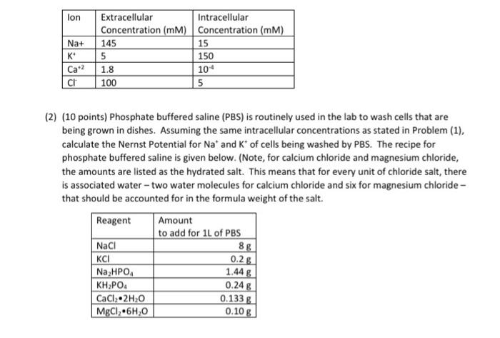 Solved (2) (10 points) Phosphate buffered saline (PBS) is | Chegg.com