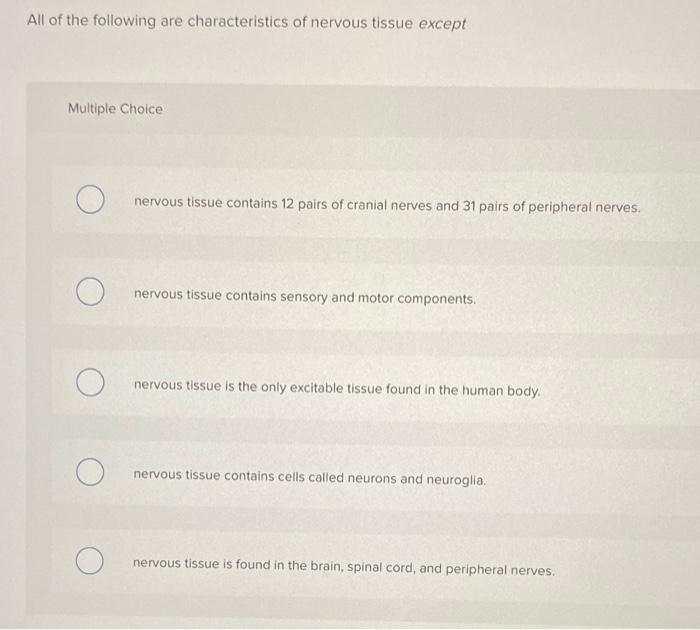 Solved All of the following are characteristics of nervous | Chegg.com
