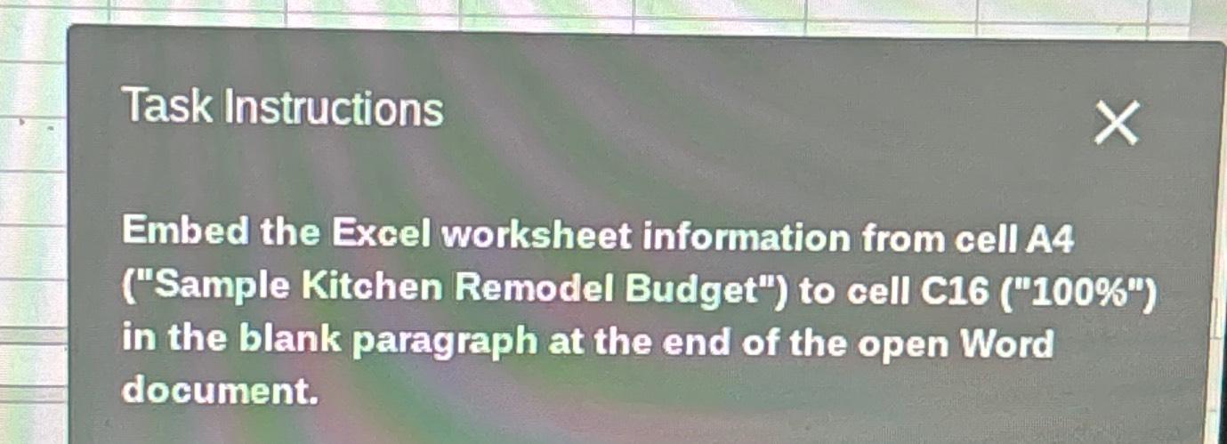 Solved Task InstructionsEmbed the Excel worksheet | Chegg.com