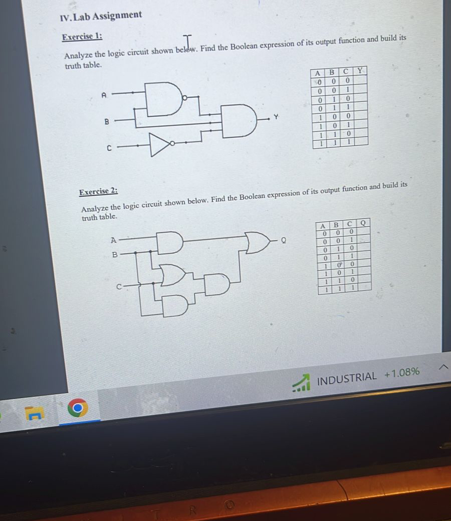 IV.Lab AssignmentExercise 1:Analyze the logic circuit | Chegg.com