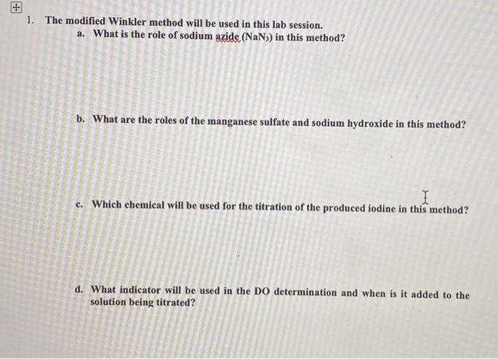 Solved 1. The modified Winkler method will be used in this | Chegg.com