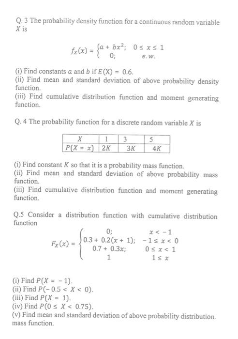 Solved Q. 3 The probability density function for a | Chegg.com