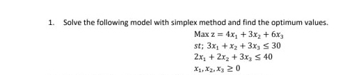 Solved Solve the following model with simplex method and | Chegg.com