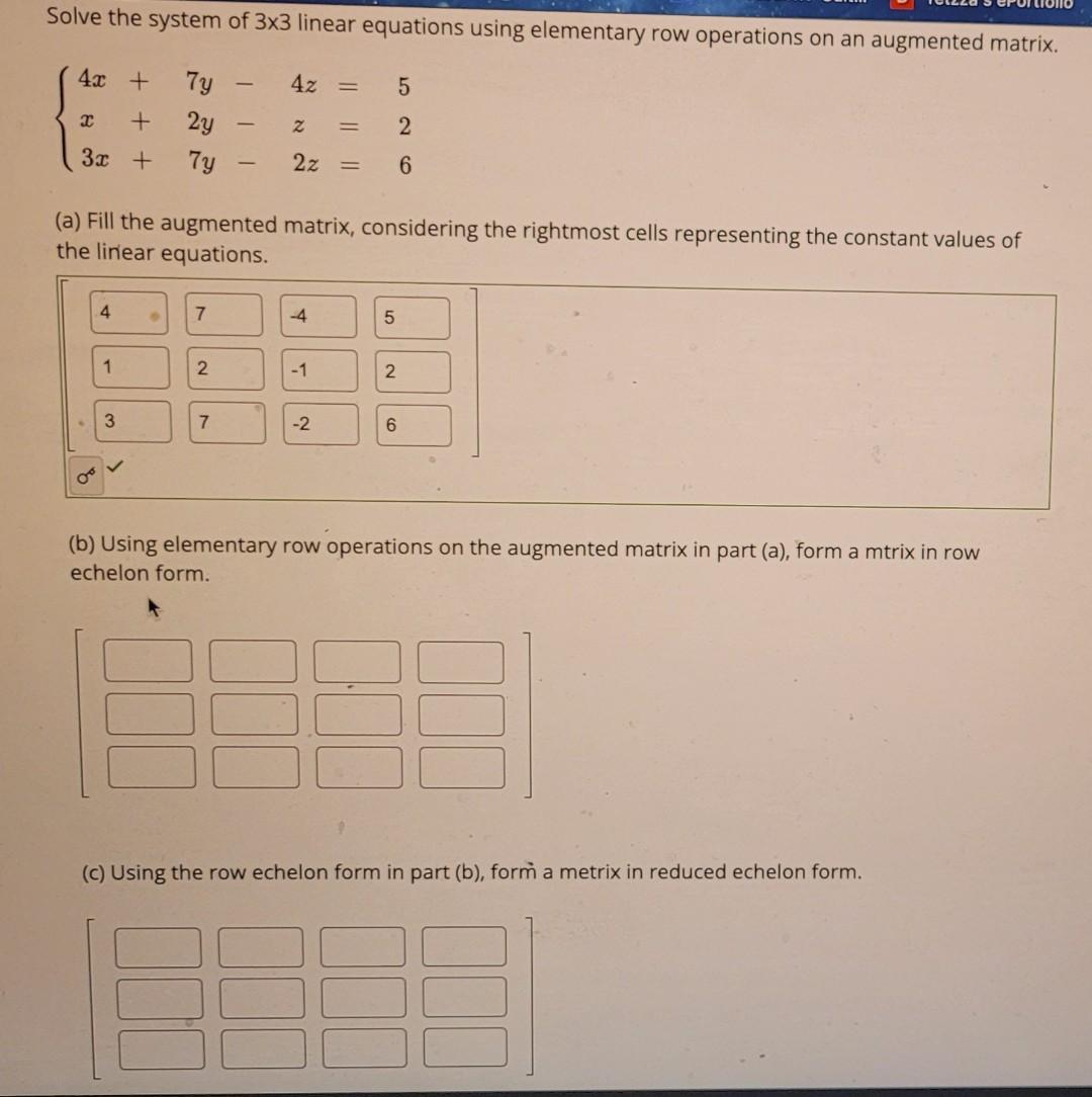Solved Solve the system of 3×3 linear equations using | Chegg.com
