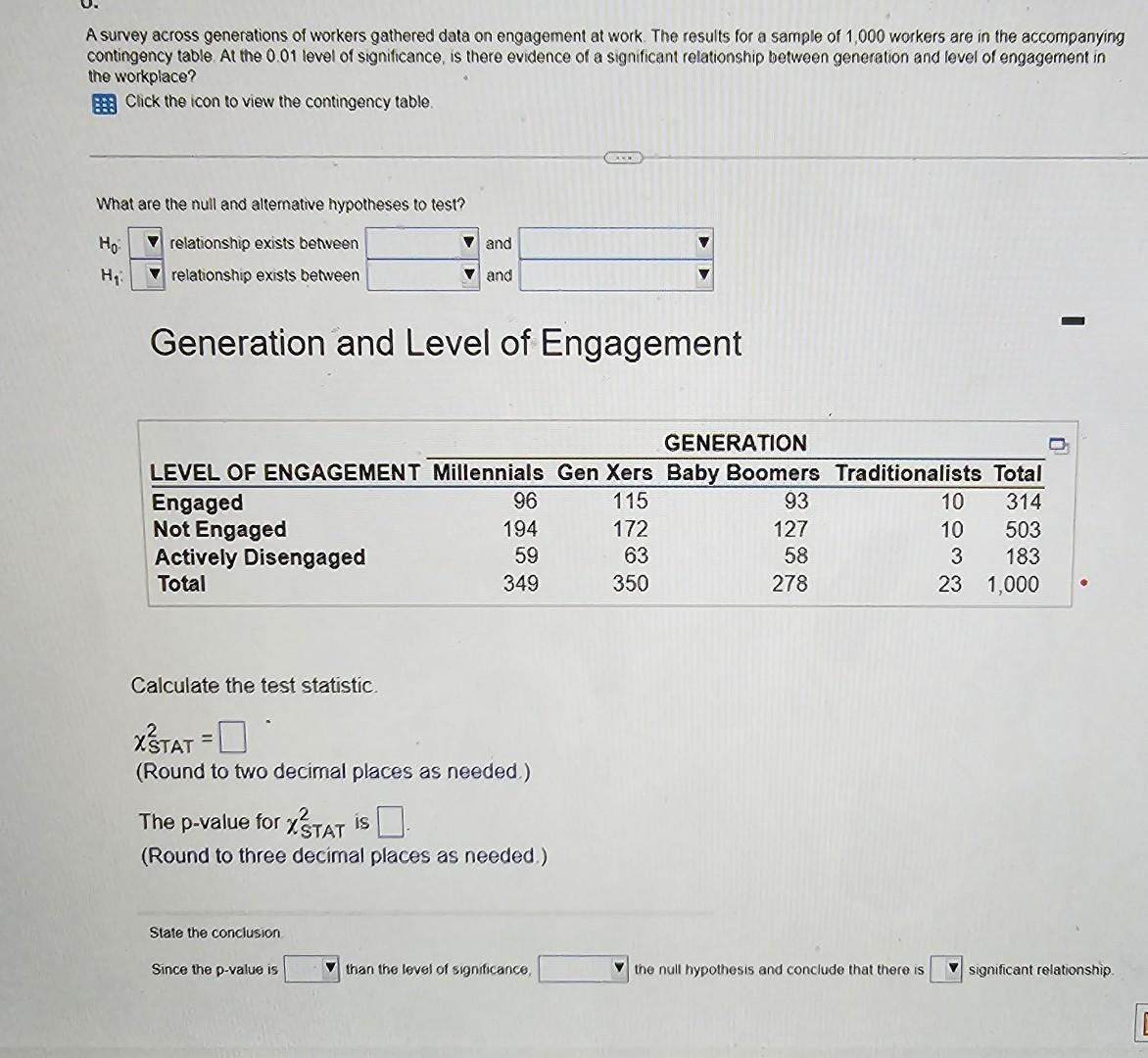 Solved A survey across generations of workers gathered data | Chegg.com