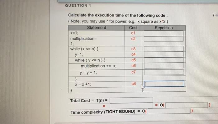 Solved QUESTION 1 (HE A Calculate the execution time of the | Chegg.com