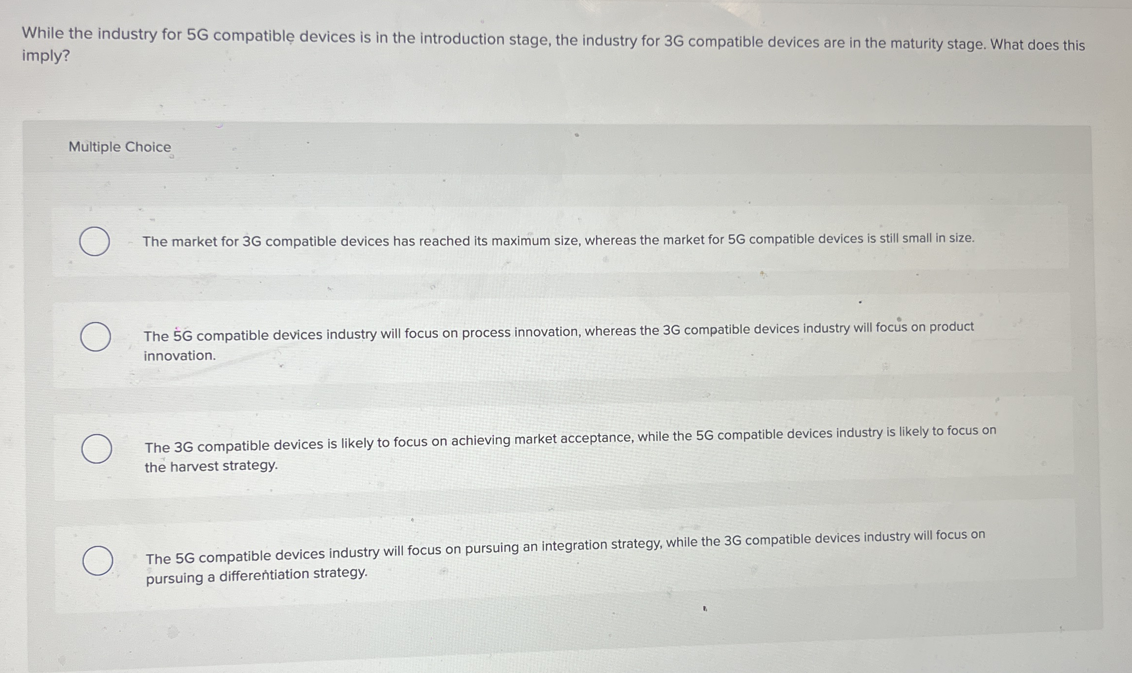 Solved While the industry for 5 ﻿G compatible devices is in | Chegg.com
