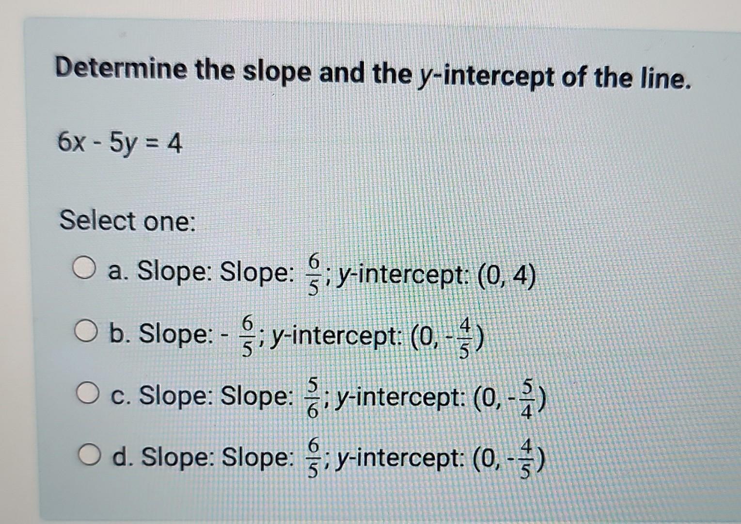 Solved Determine the slope and the y-intercept of the line. | Chegg.com