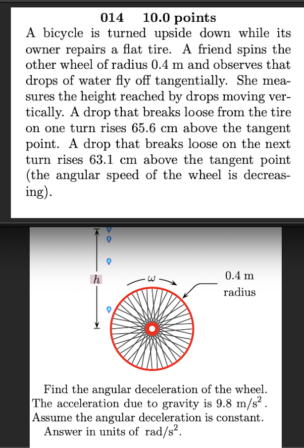 Solved 014,10.0 ﻿pointsA bicycle is turned upside down while | Chegg.com