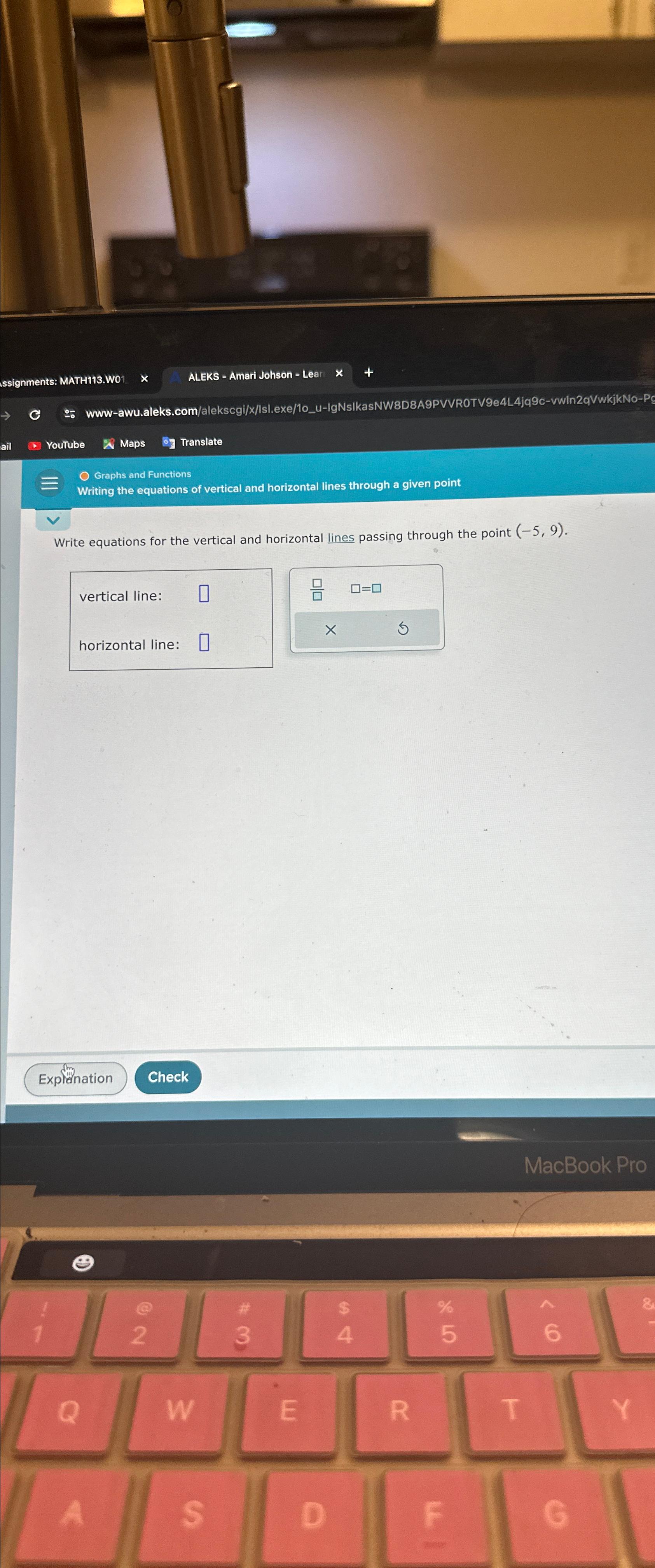 Solved Write equations for the vertical and horizontal lines | Chegg.com