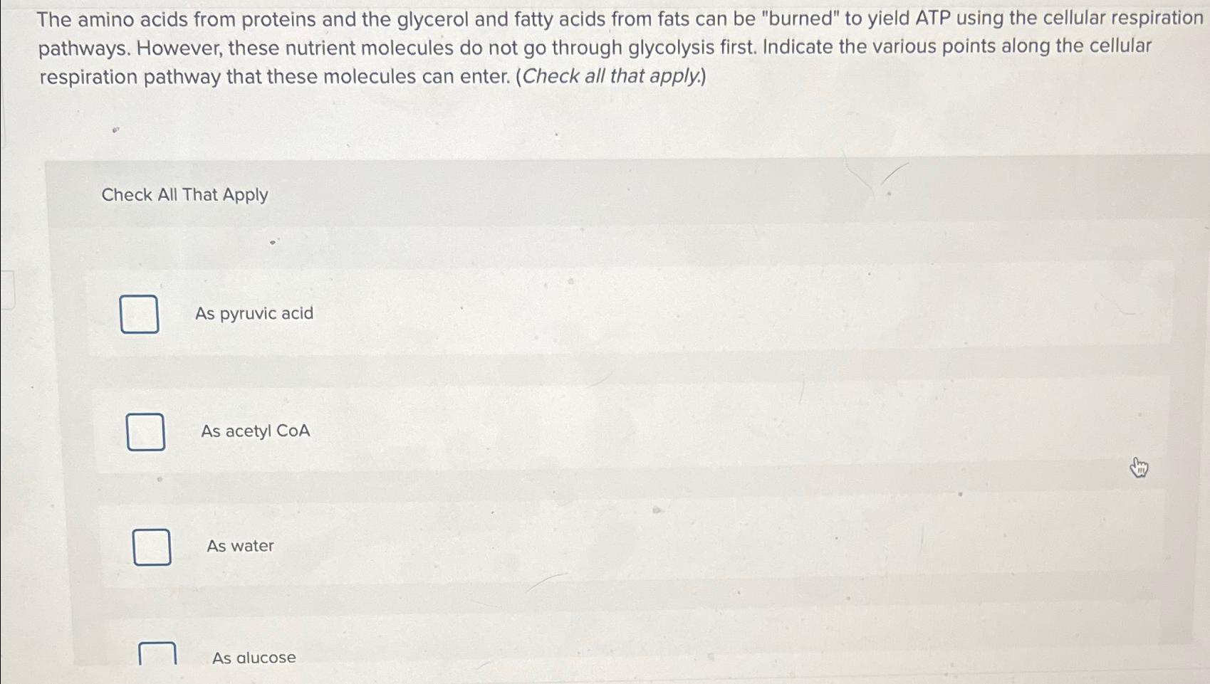 Solved The amino acids from proteins and the glycerol and | Chegg.com