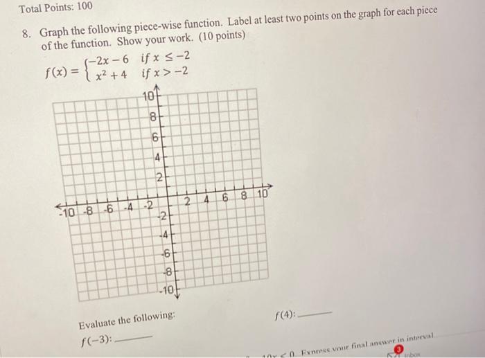 Solved Total Points: 100 8. Graph the following piece-wise | Chegg.com Solved Total Points: 100 8. Graph the following piece-wise | Chegg.com