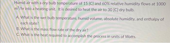 Solved Humid air with a dry bulb temperature of 15[C] and | Chegg.com