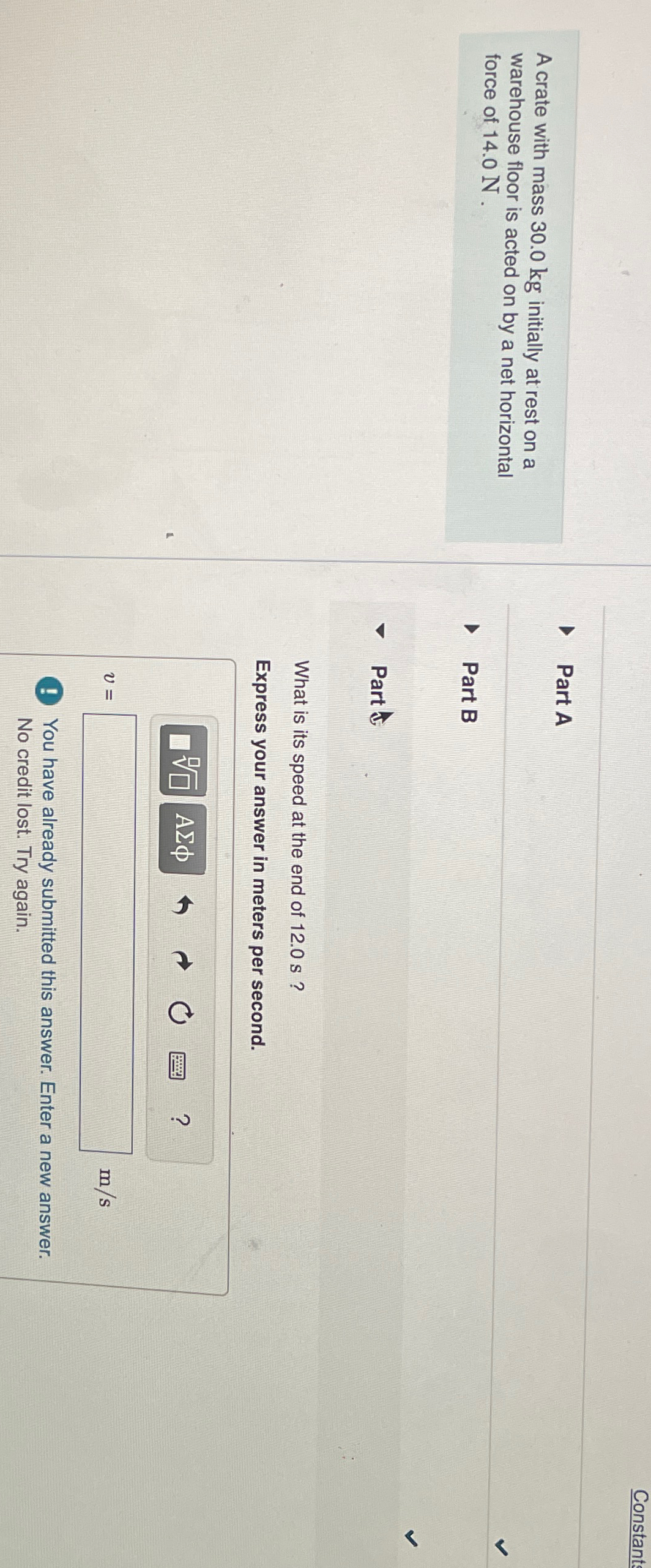 Solved A crate with mass 30.0kg ﻿initially at rest on a | Chegg.com