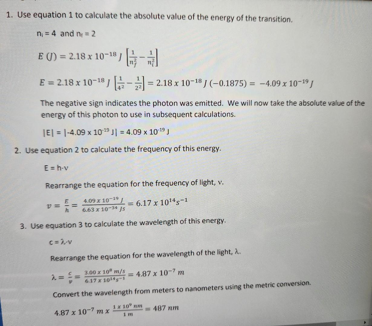 Solved 1. Use equation 1 to calculate the absolute value of | Chegg.com