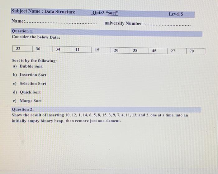 Solved Question 2: a. Show the result of inserting 3, 1, 4, | Chegg.com