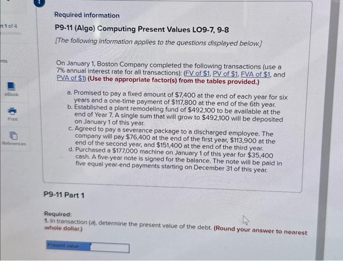 Solved P9.11 (Algo) Computing Present Values L09-7, 9-8 [The | Chegg.com
