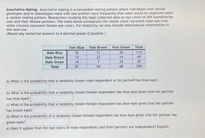 Solved Assortative Mating: Assortative mating is a nonrandom | Chegg.com