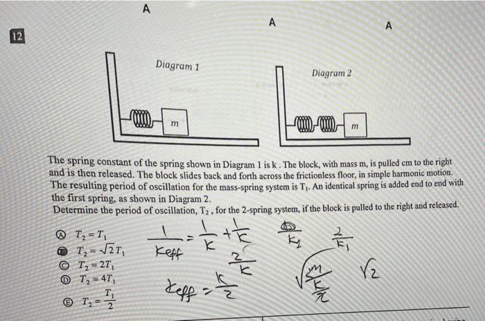 Solved A A A 12 Diagram 1 Diagram 2 m ות The spring constant | Chegg.com