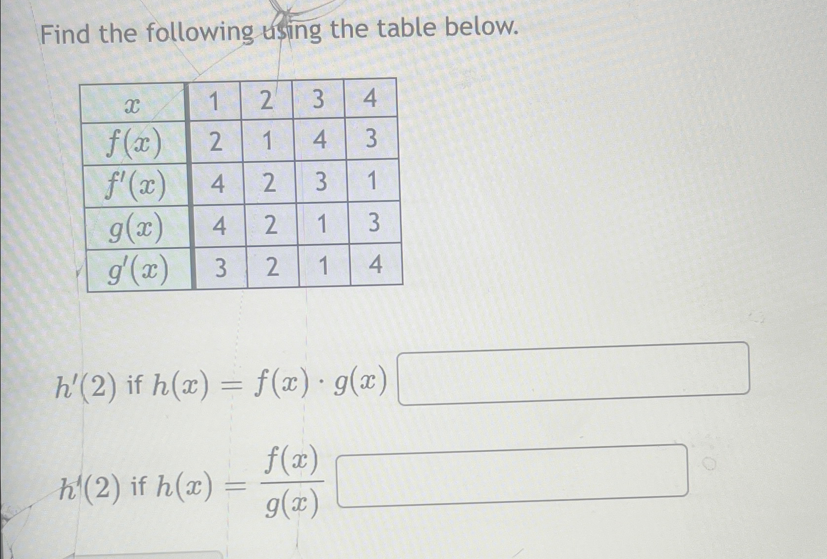 Solved Find the following using the table | Chegg.com